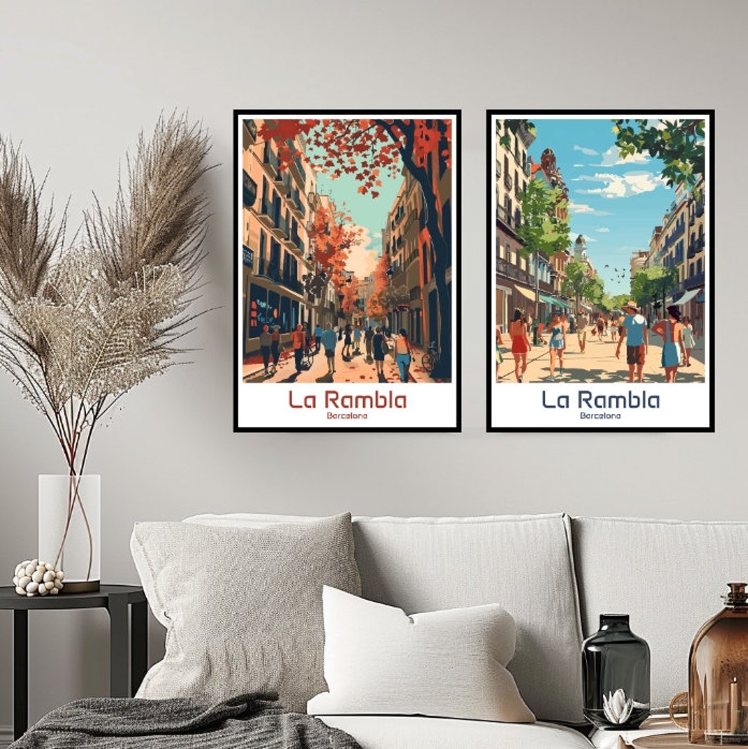 La Rambla Barcelona Poster Travel Print La Rambla Street Barcelona Wall ...