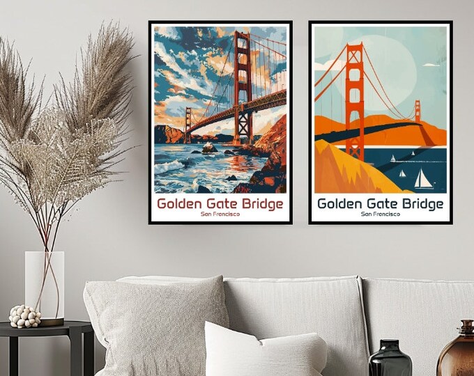 Golden Gate Bridge Vintage Travel Poster, San Francisco Poster ...