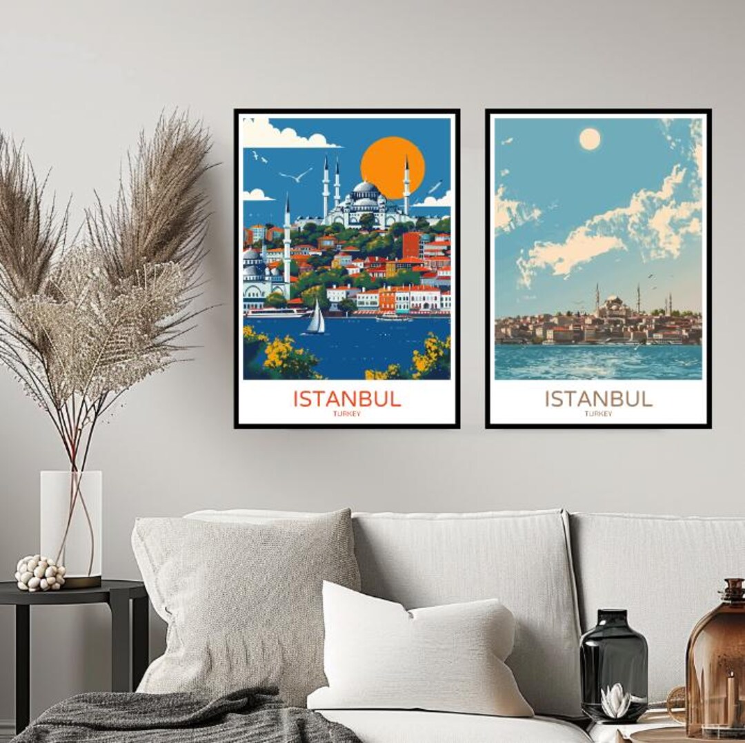 Istanbul Skyline Turkey Poster Travel Print Bosporus Strait Istanbul ...