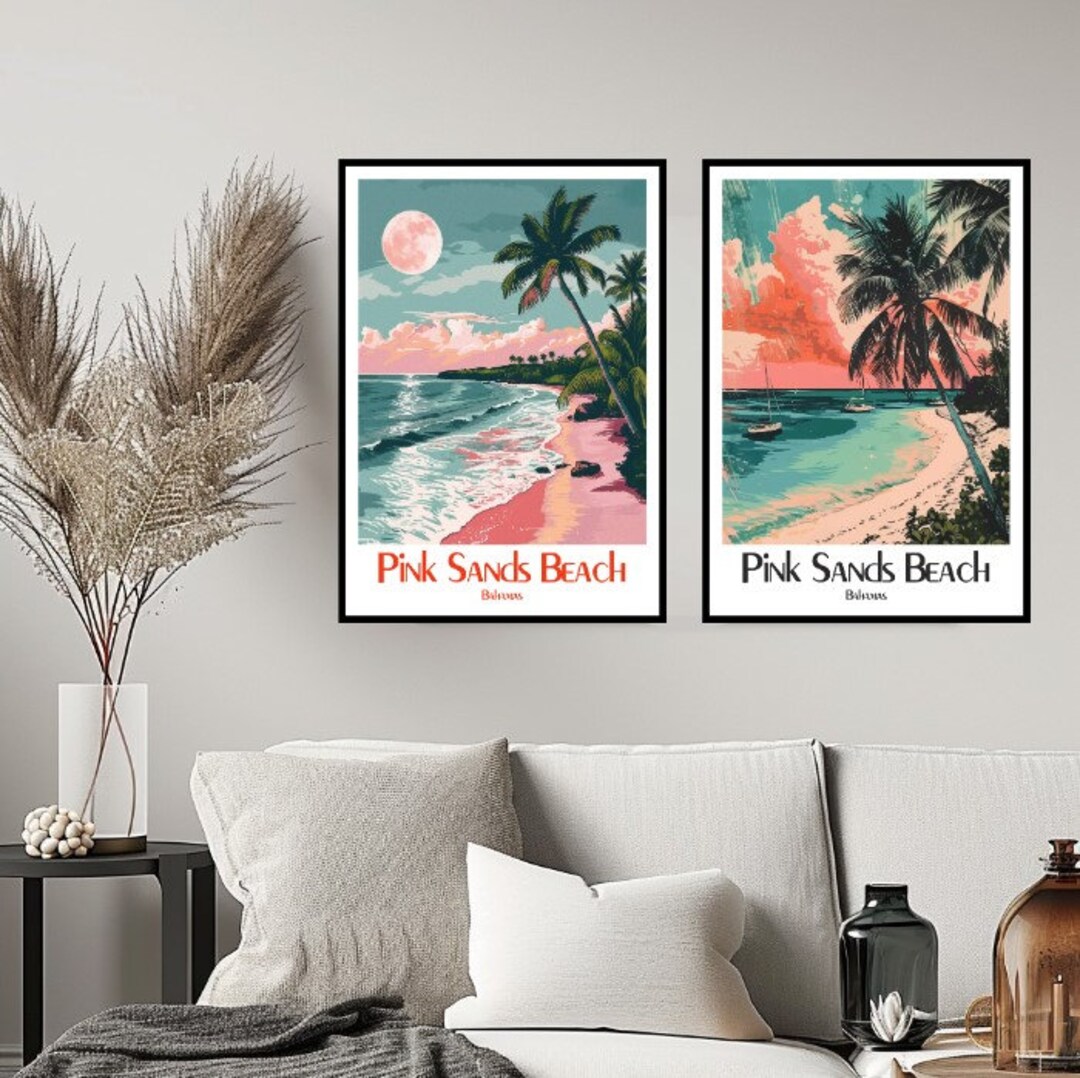 Pink Sands Beach Travel Poster Print Wall Bahamas Poster Wall Poster ...