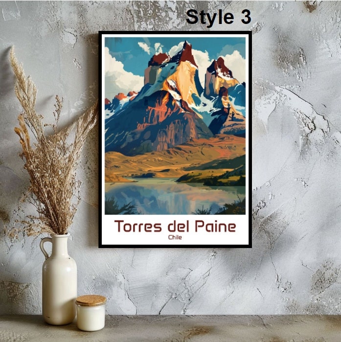Torres Del Paine Chile Poster Travel Print Wall Chile Torres Del Paine ...