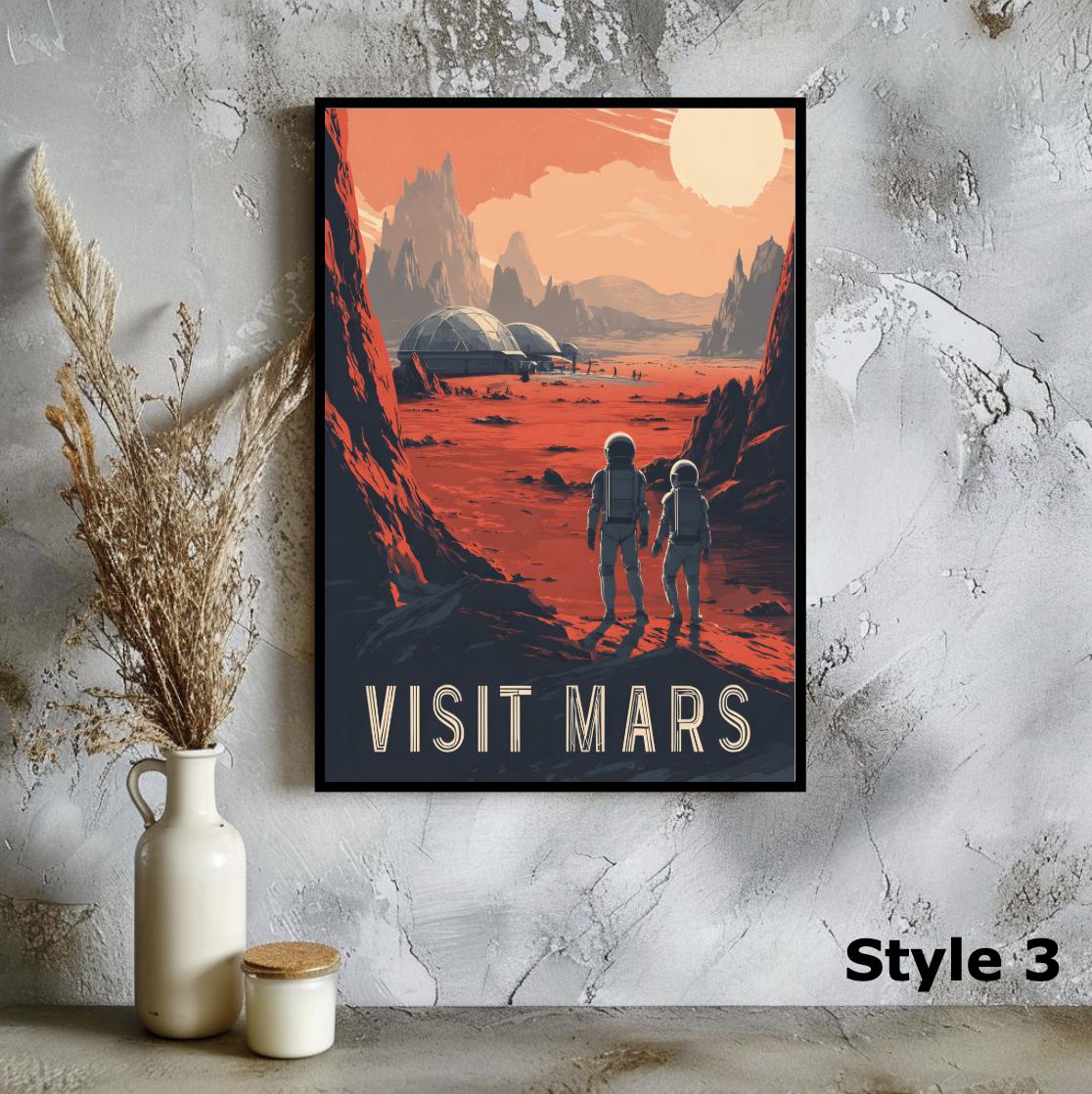 Visit Mars Poster - Futuristic Sci-fi Travel Print - Red Planet Wall ...