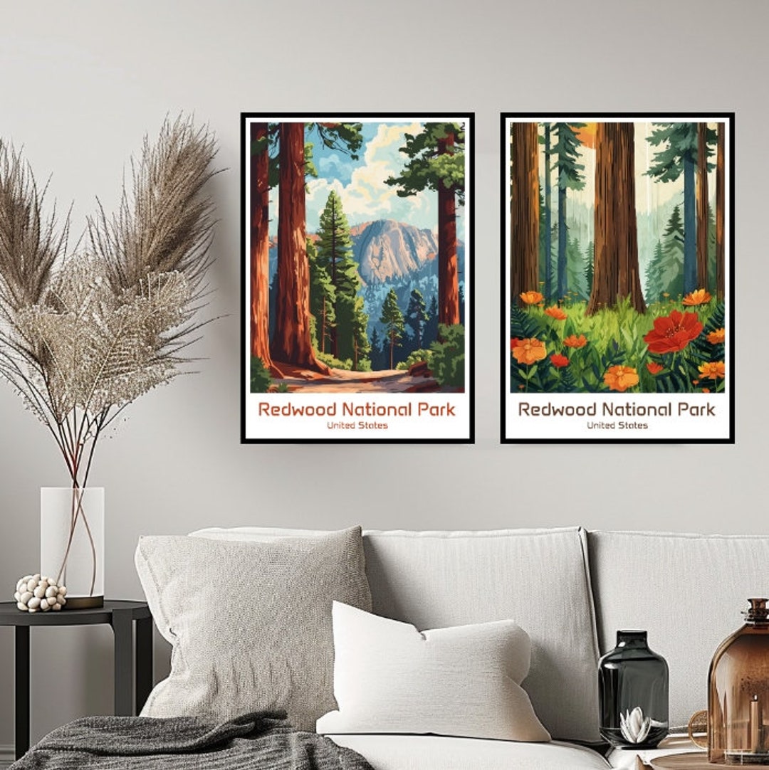 Redwood National Park California Poster Travel Print Wall Redwood Park ...