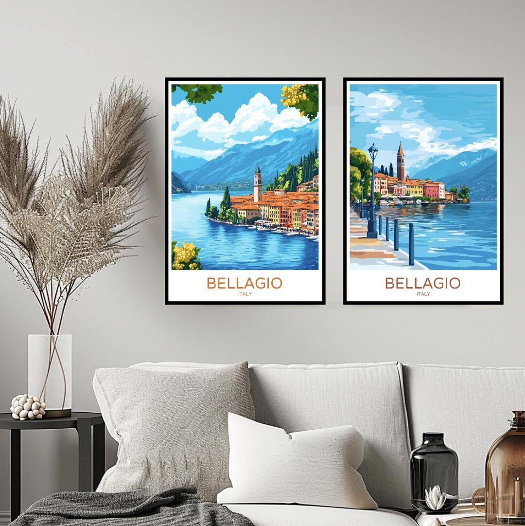 Bellagio Italy Poster Travel Print Bellagio Lake Como Lombardy Alps ...