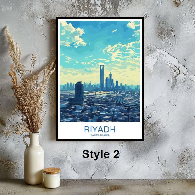 Riyadh Skyline Saudi Arabia Poster Travel Print Al Olaya District Wall ...
