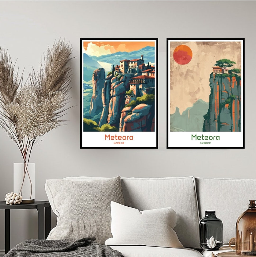 Meteora Greece Poster Travel Print Wall Greece Meteora Poster Wall Art ...