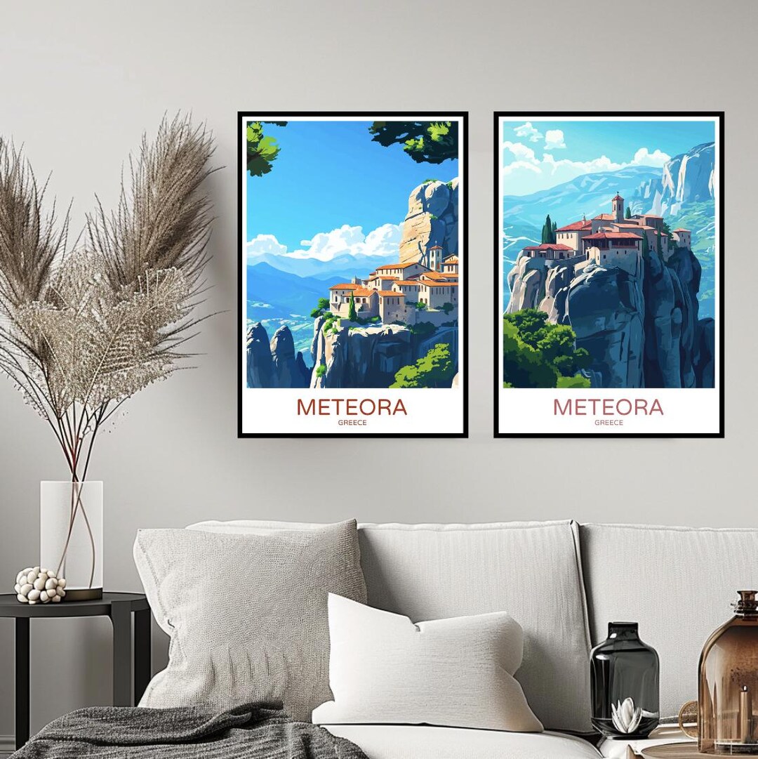 Monasteries of Meteora Greece Poster Travel Print Meteora Trikala ...