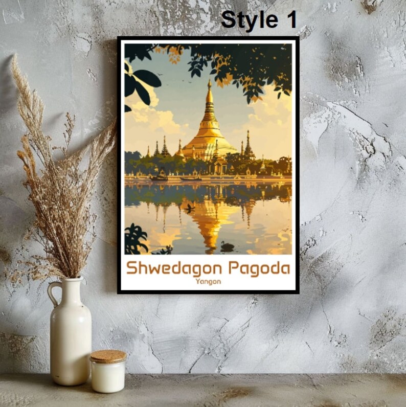 Shwedagon Pagoda Myanmar Travel Poster Print Wall Yangon Shwedagon ...
