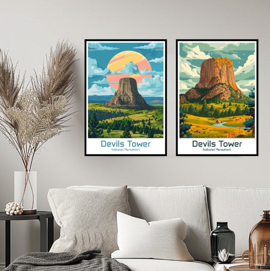 Devils Tower Poster Travel Print Devils Tower National Monument Wall Art Home Decor Canvas ...