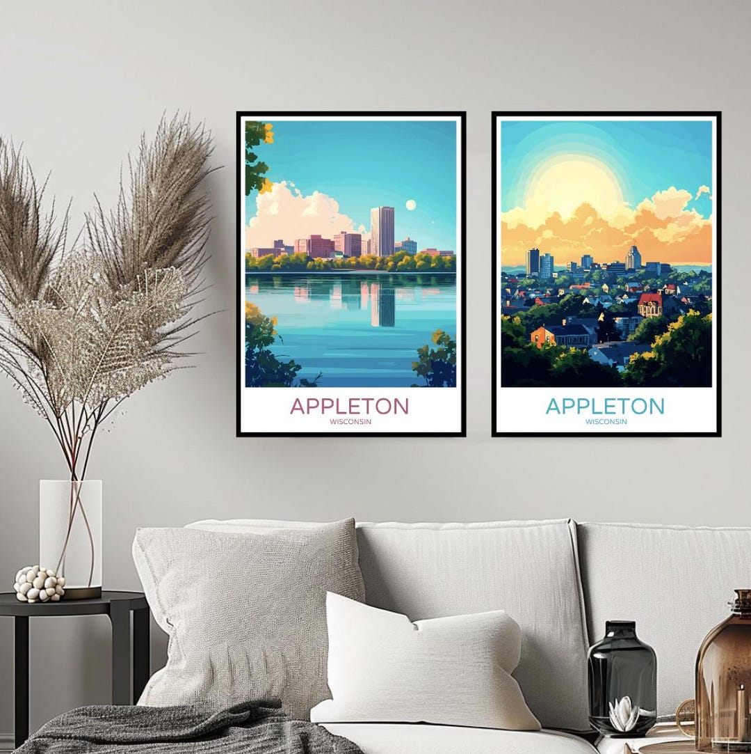 Appleton Wisconsin Poster Travel Print Appleton Fox River USA Wall Home ...