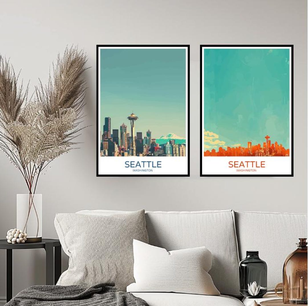 Seattle Skyline Poster Travel Print Seattle Washington Space Needle ...