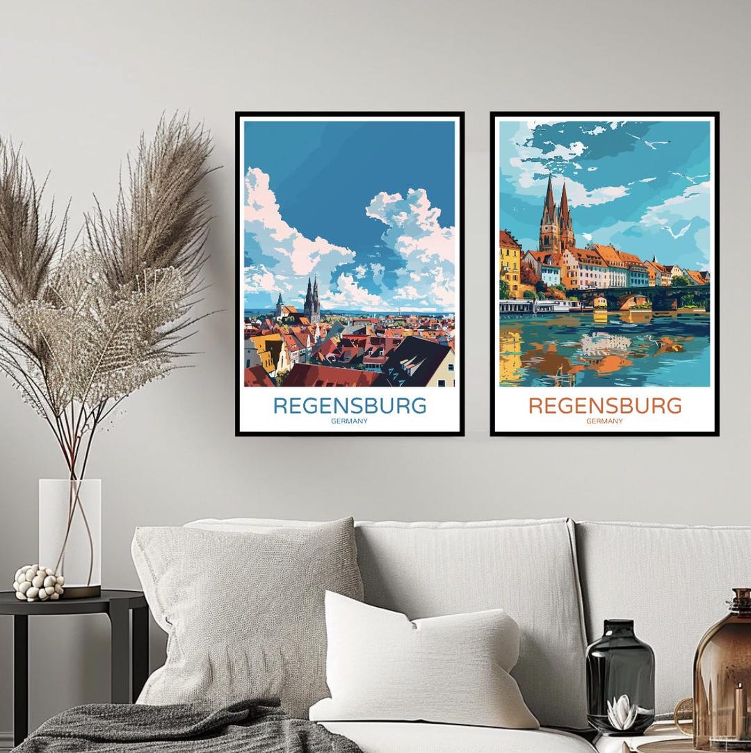 Regensburg Germany Poster Travel Print Regensburg Bayern Regen Rivers ...