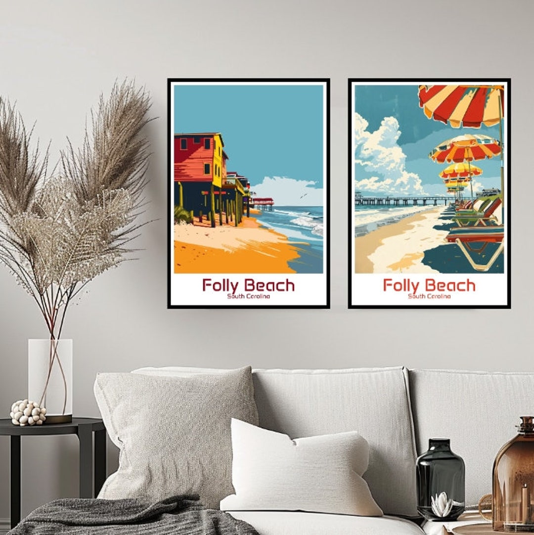 Folly Beach South Carolina Poster Travel Print Folly Beach Wall Home Decor Canvas Travel Gift ...