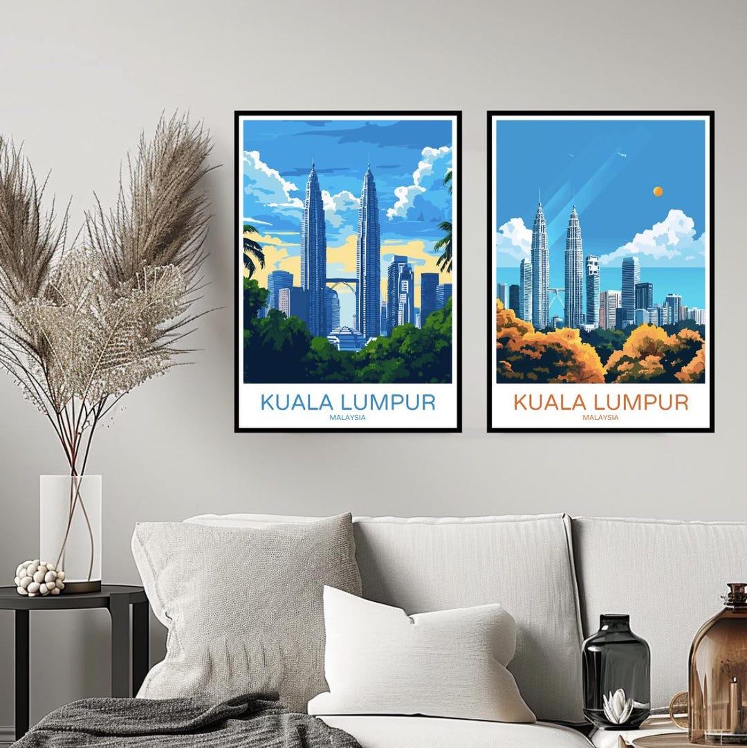 Kuala Lumpur Malaysia Poster Travel Print Kuala Lumpur City Skyline ...