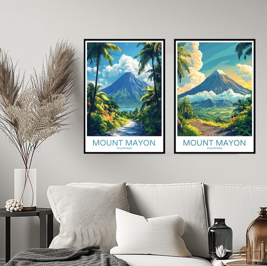 Mount Mayon Philippines Poster Travel Print Volcano Mayon Albay Wall ...