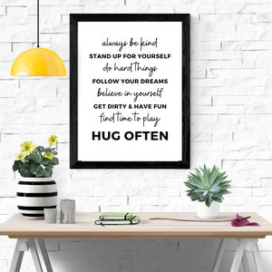 Always Be Kind Printable Wall Art,hug Often Print,inspirational Wall ...
