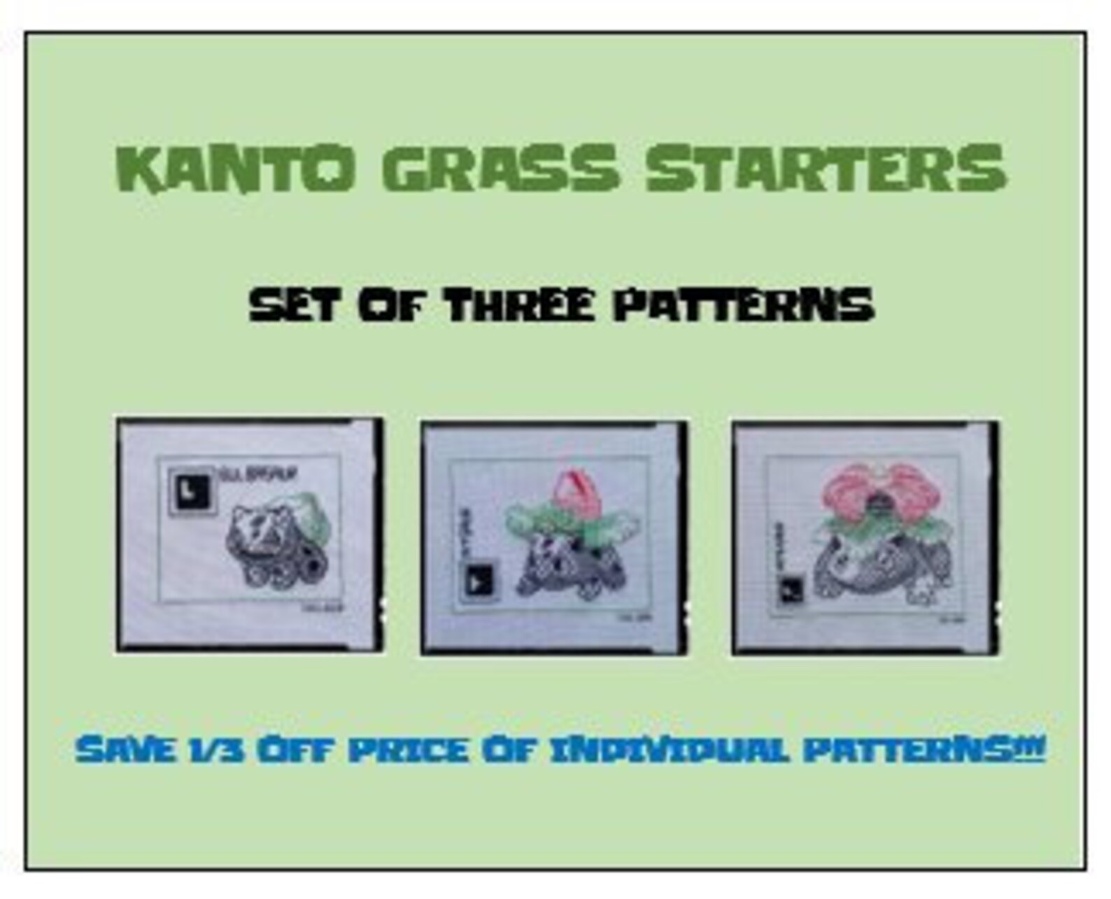 Kanto Grass Starters Set Of 3 Cross Stitch And Blackwork Etsy