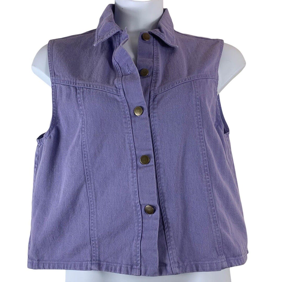 Vintage Jean Vest Lord Isaacs Size Large Purple Denim Button up Womens ...