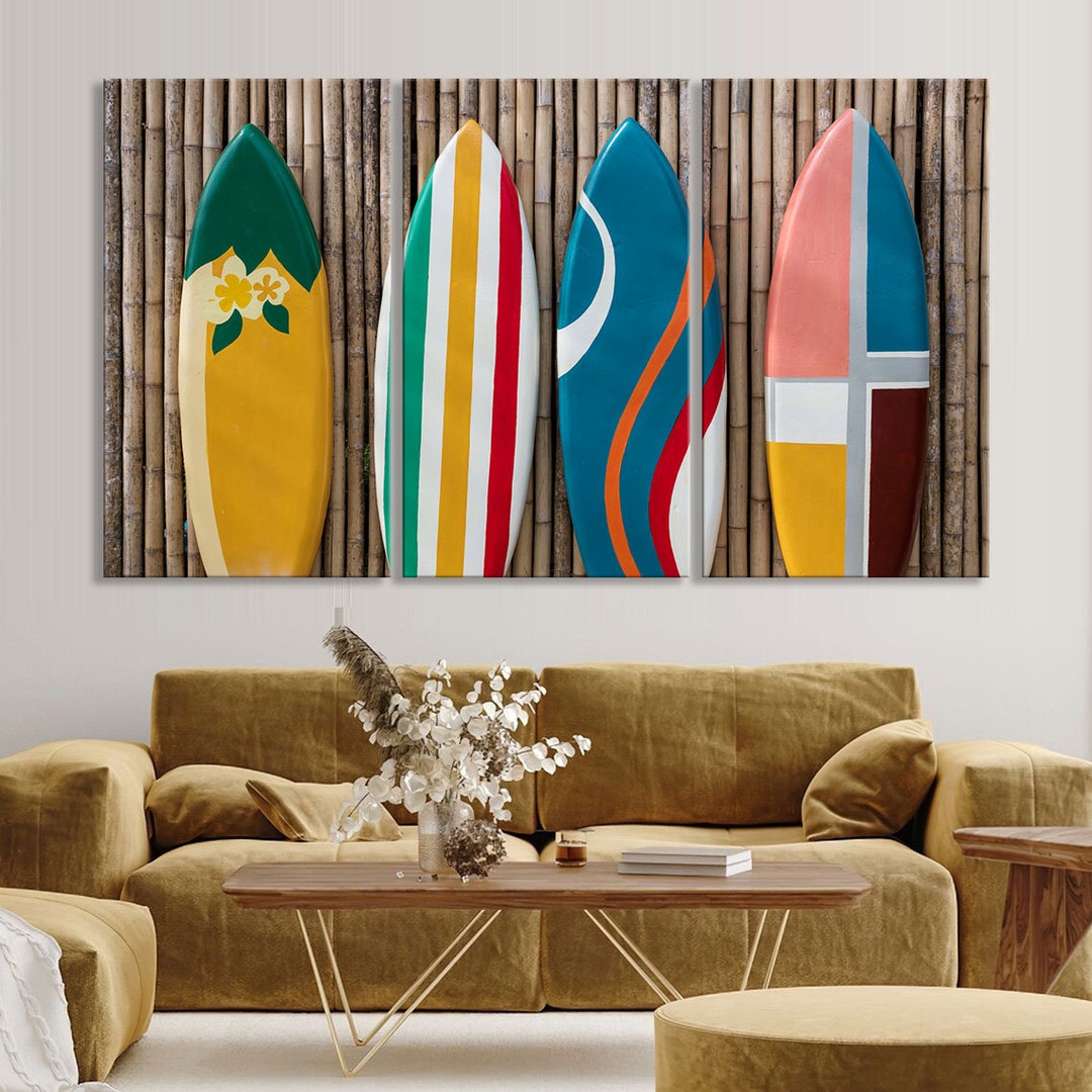 Colorful Surfboards on Bamboo Wall Large Canvas Art Luxury - Etsy