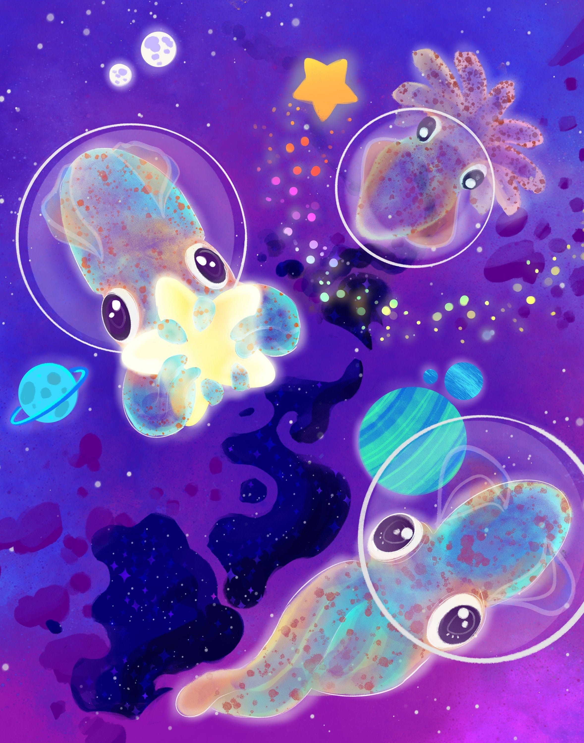 Squids in Space 8"x10" Print - Etsy