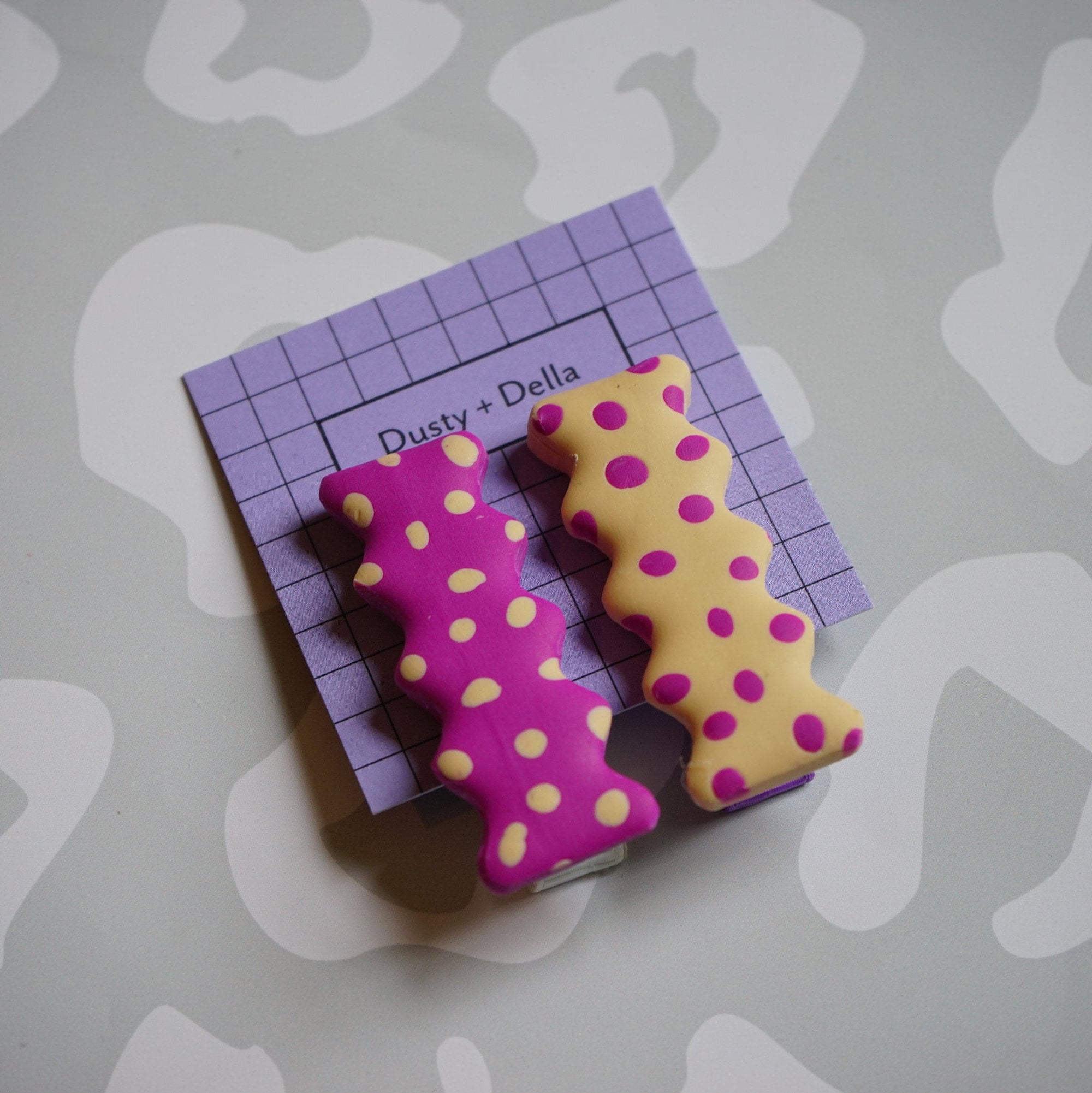 Mauve and Yellow Polkadot Clay Squiggle Hair Slides - Etsy
