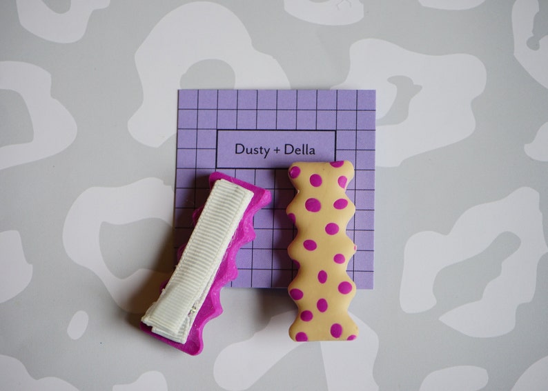 Mauve and Yellow Polkadot Clay Squiggle Hair Slides - Etsy