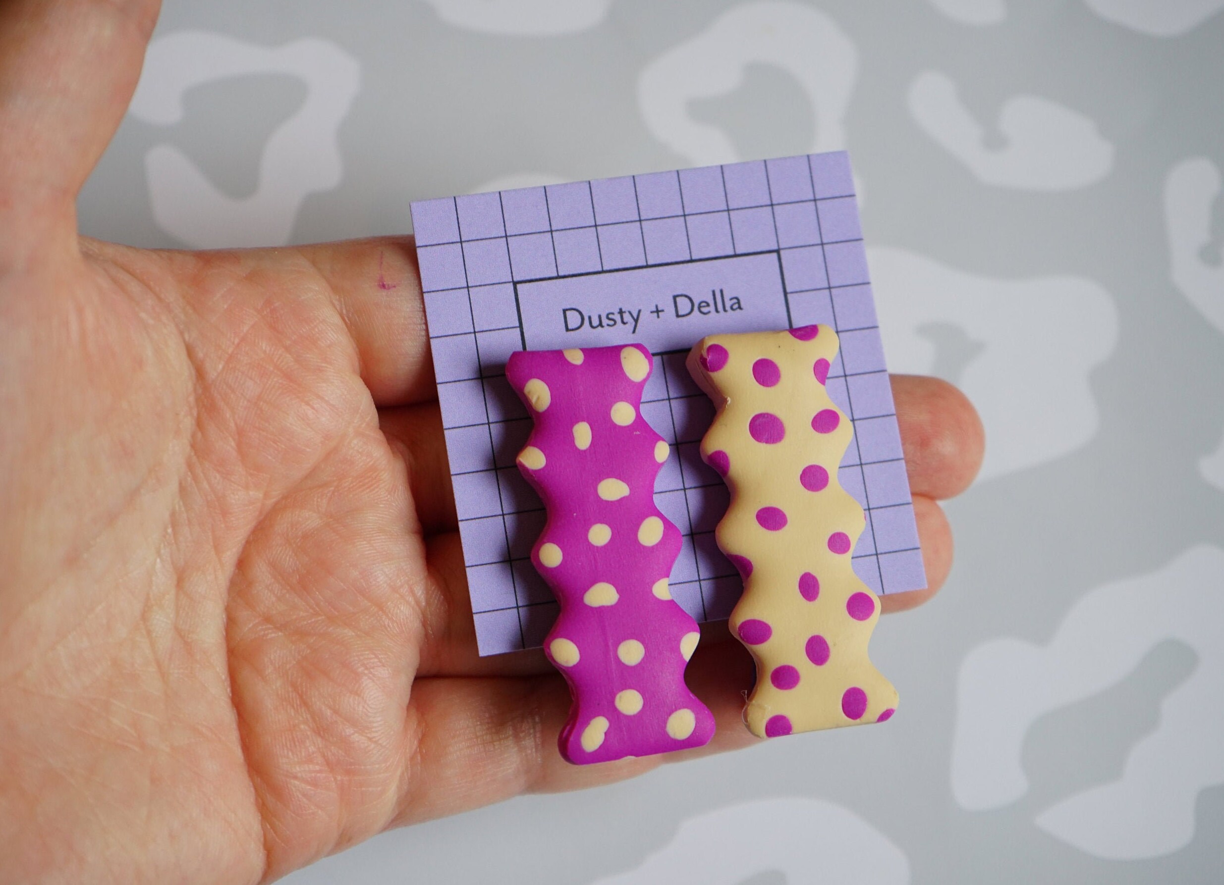 Mauve and yellow polkadot clay squiggle hair slides | Etsy