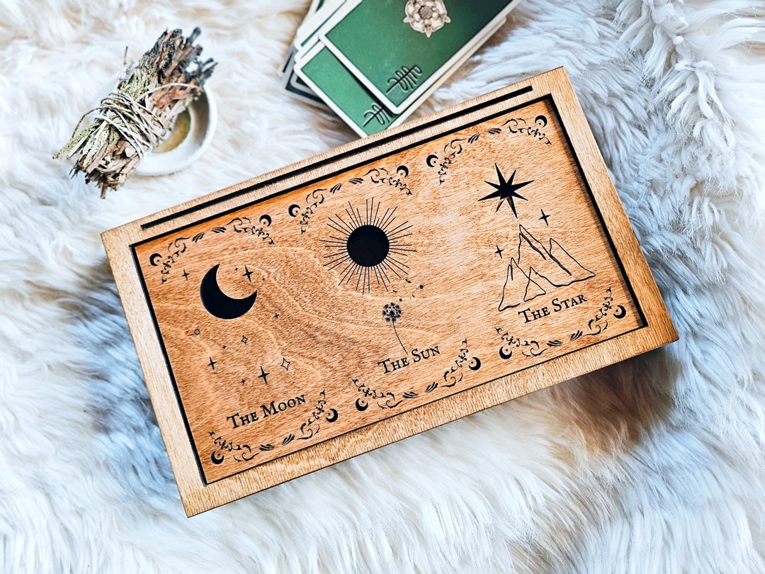 Wooden Tarot Card Box, Large Altar Box, Tarot Card Crystal Storage ...