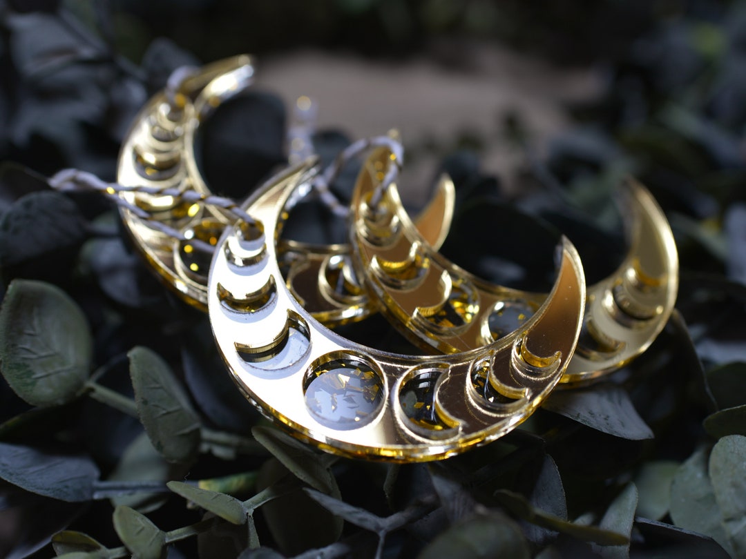 Gold Mirrored Moon Phase Holiday Ornament, Yule Ornament, Gift Charm ...