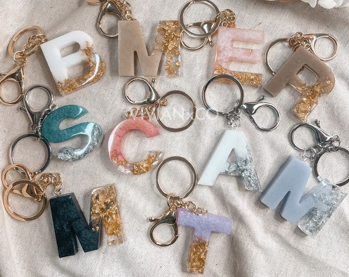 Retro Resin Keychains With Rainbow Letter Beads Customizable ...