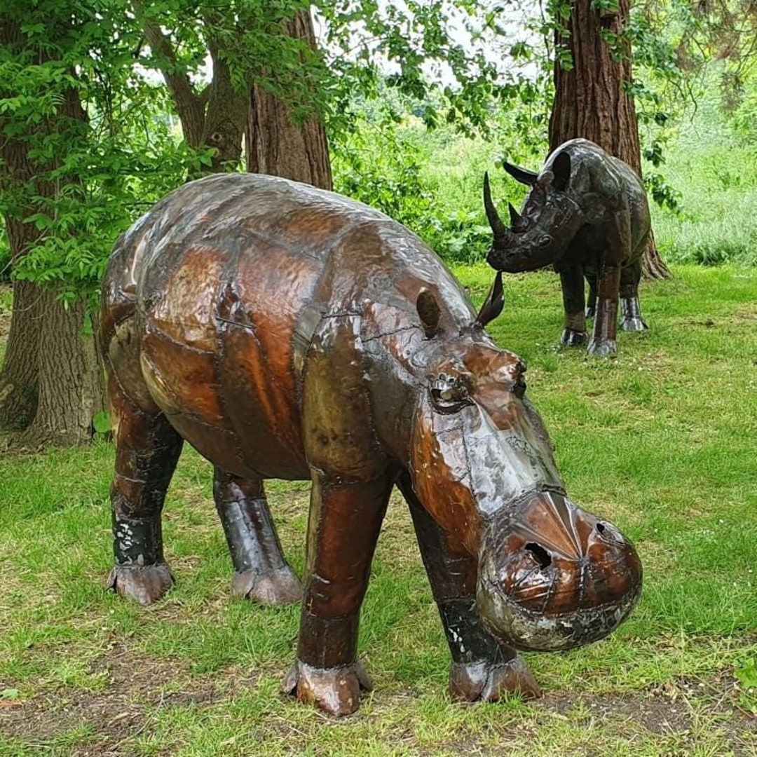 Recycled Metal Hippo. Garden Hippo Sculpture. Outdoor Statues. Handmade ...