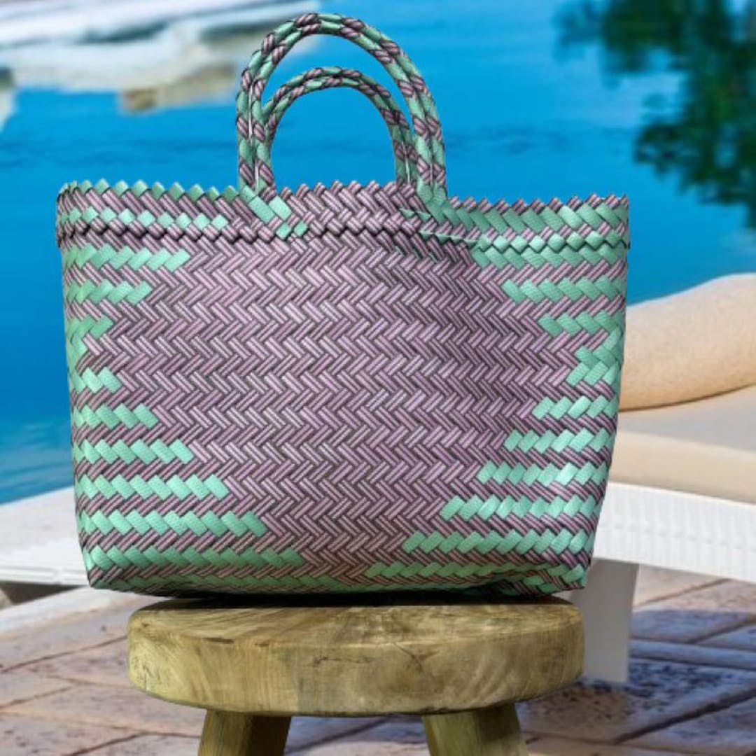 New Recycled Plastic Weaved Bag - Lilac, Brown and Green - Etsy