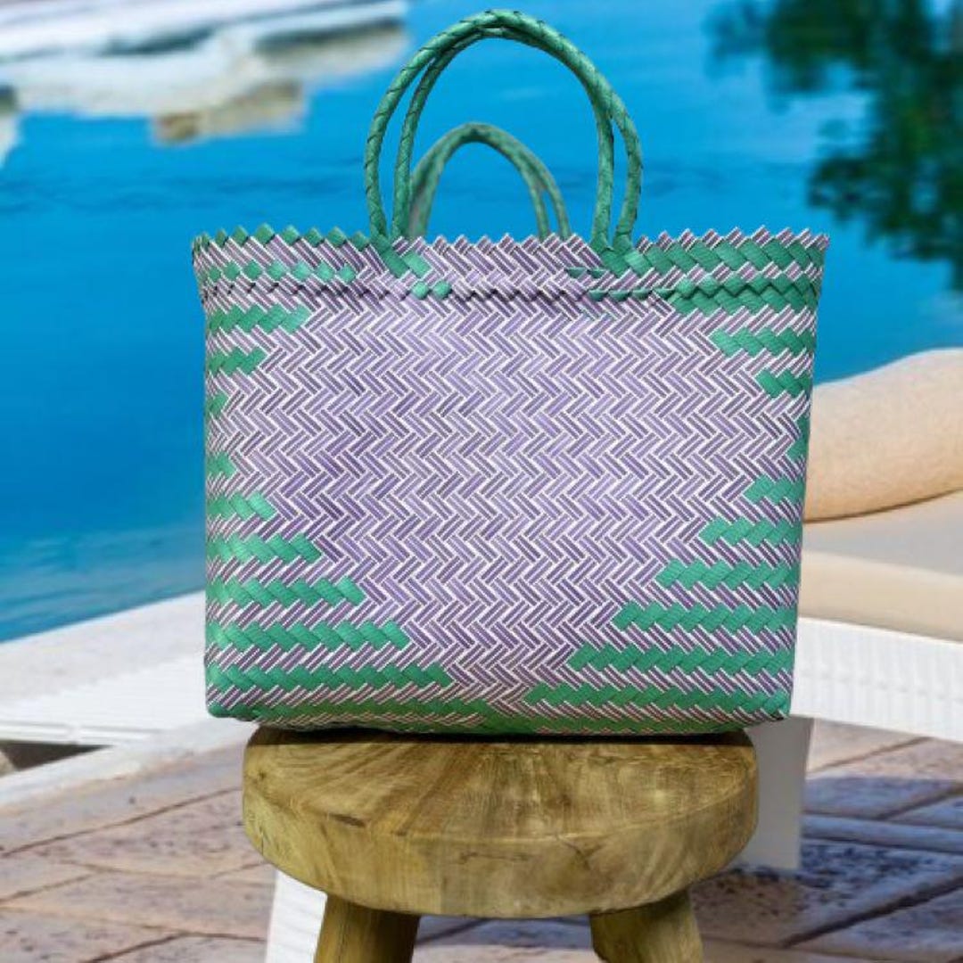 New Recycled Plastic Weaved Bag - Lilac, Green and White - Etsy