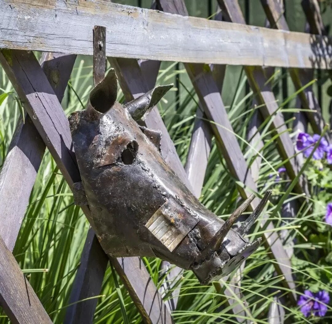 Handcrafted Recycled Metal Warthog Head. Outdoor Hanging Metal ...