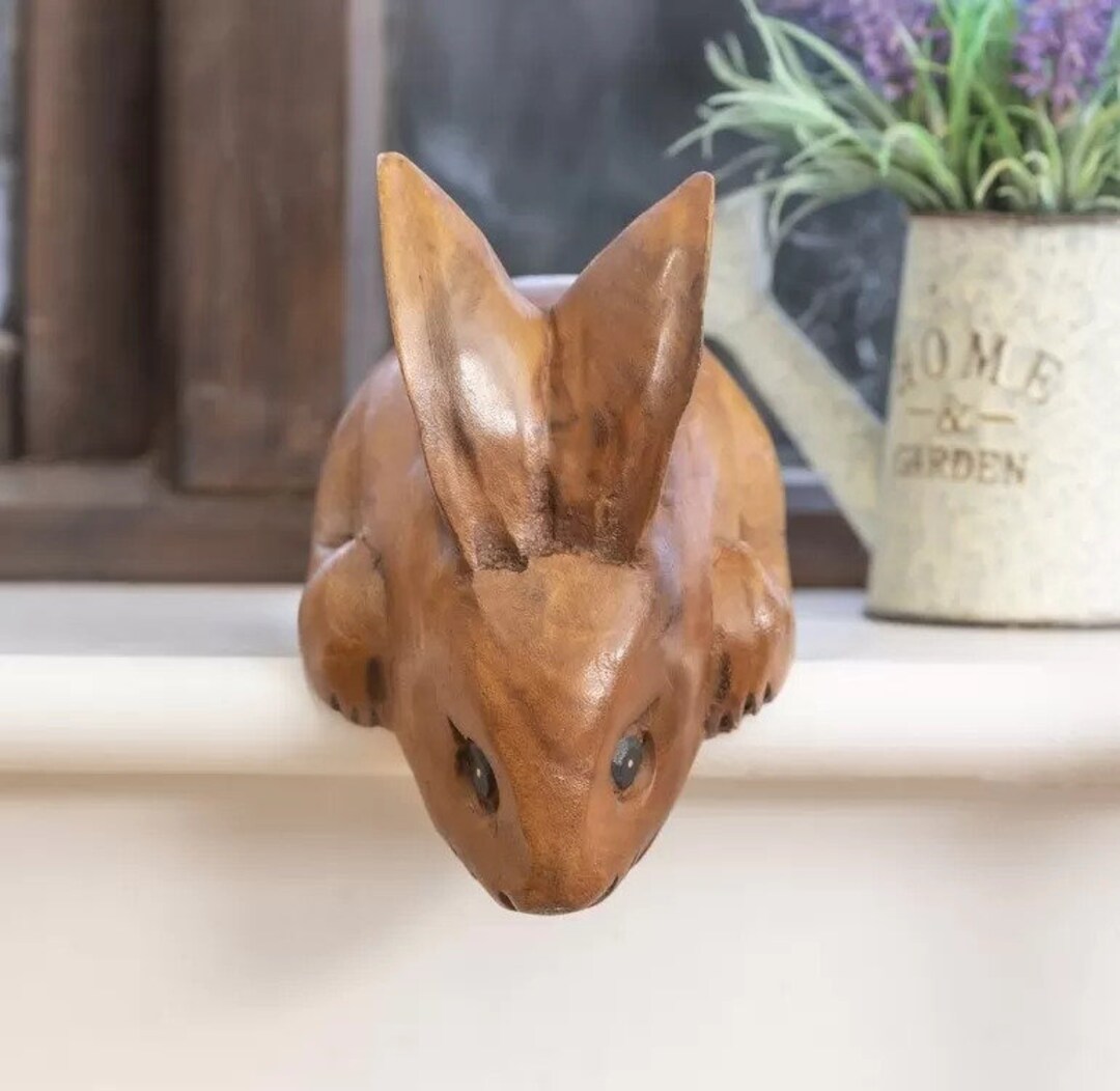 Hand Carved Wooden Curious Shelf Rabbit - Etsy UK