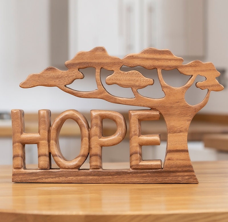 Wooden Carved Wood Art Hope. Handcrafted Wooden Ornament - Etsy UK