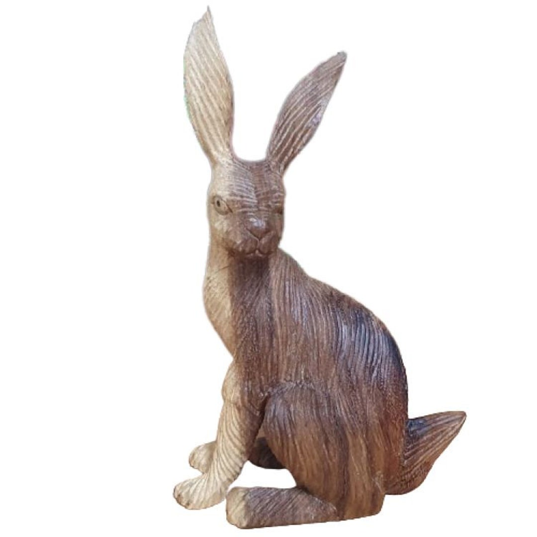 Hand Carved Hare, Suar Wood Carving, Hand Carved Statue, Ornament - Etsy UK