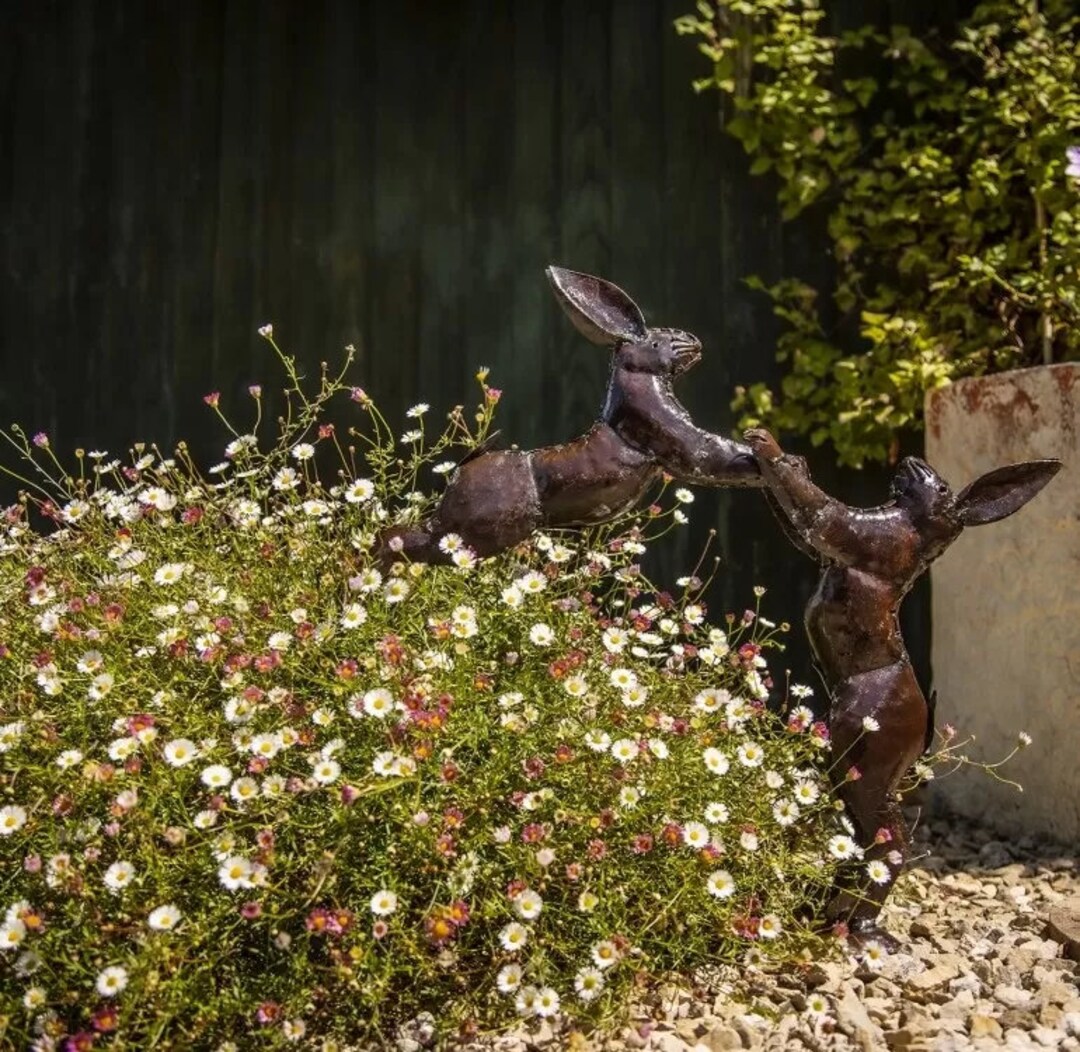 Hand Crafted Recycled Metal Boxing Hares. Handmade Hares Sculpture ...