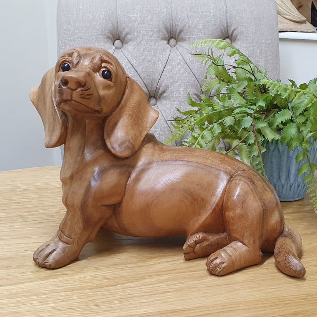 Hand Carved Wooden Dachshund Dog Ornament, Statue, Sculpture, Wood Dog ...