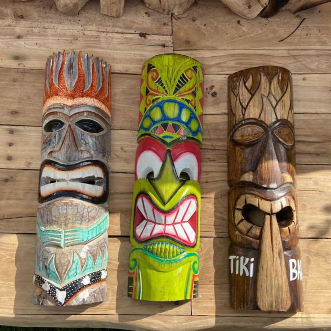 Wooden Tiki Bar Mask - Green Design - Etsy UK