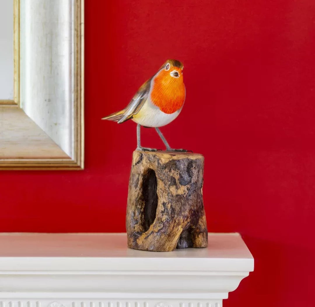 Wooden Robin Ornament, Hand Painted Bird Sculpture Statue. (2-8D/E ...