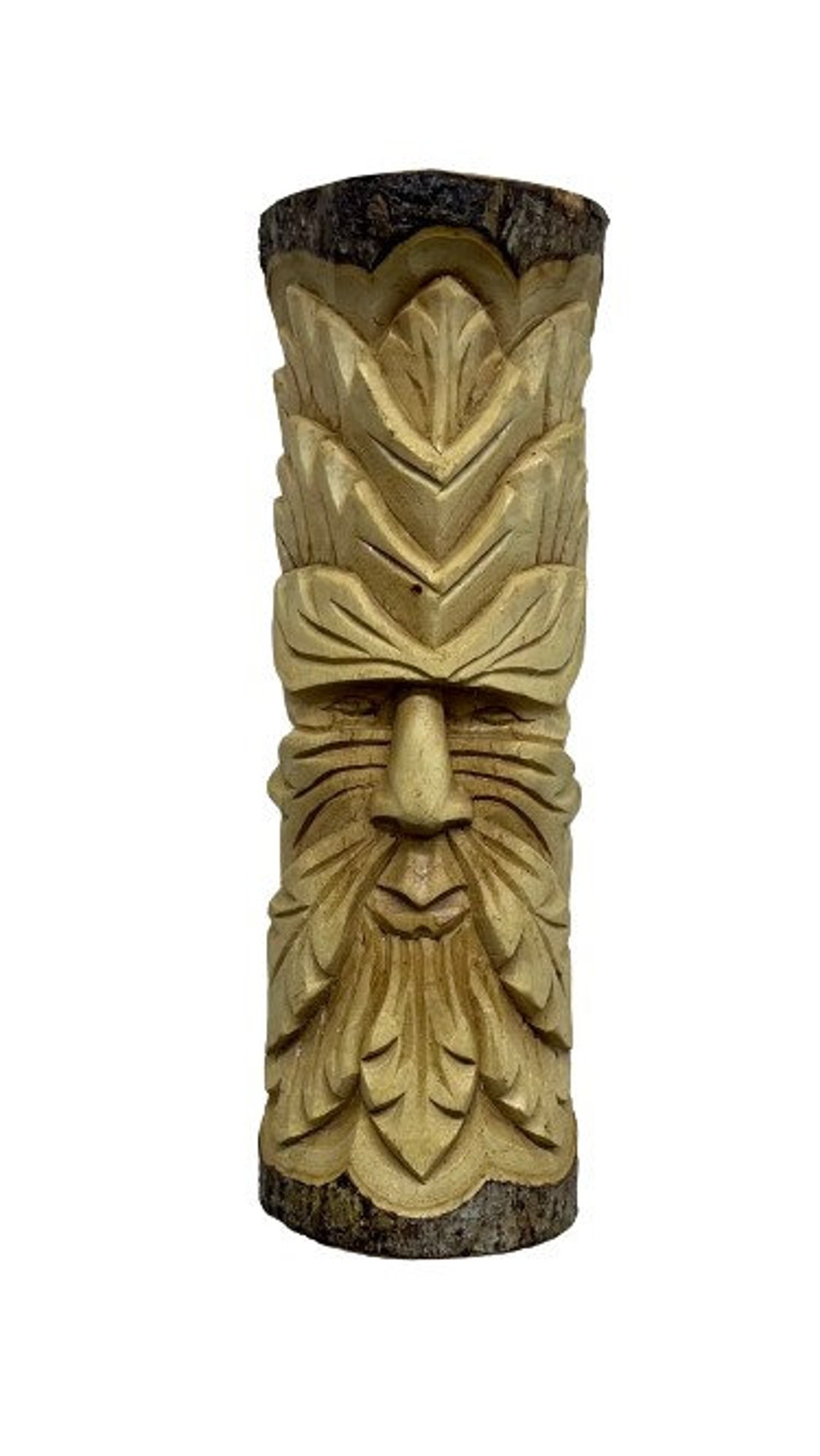 Hand Carved Wooden 30cm Green Man Sculpture Wall Plaque, Half Log ...