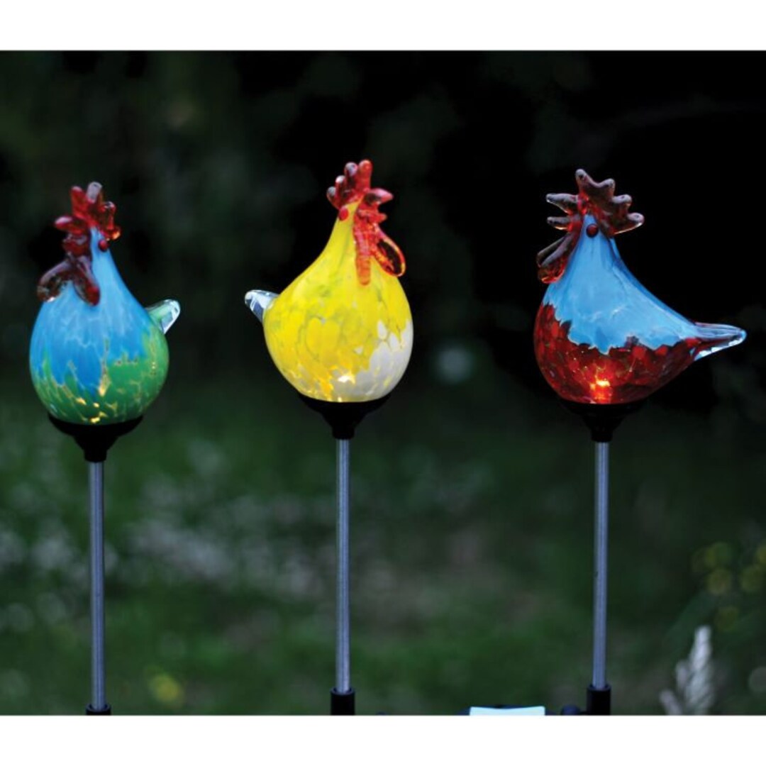 Beautiful Solar Powered Glass Light up Outdoor Garden Cockerel, Garden ...