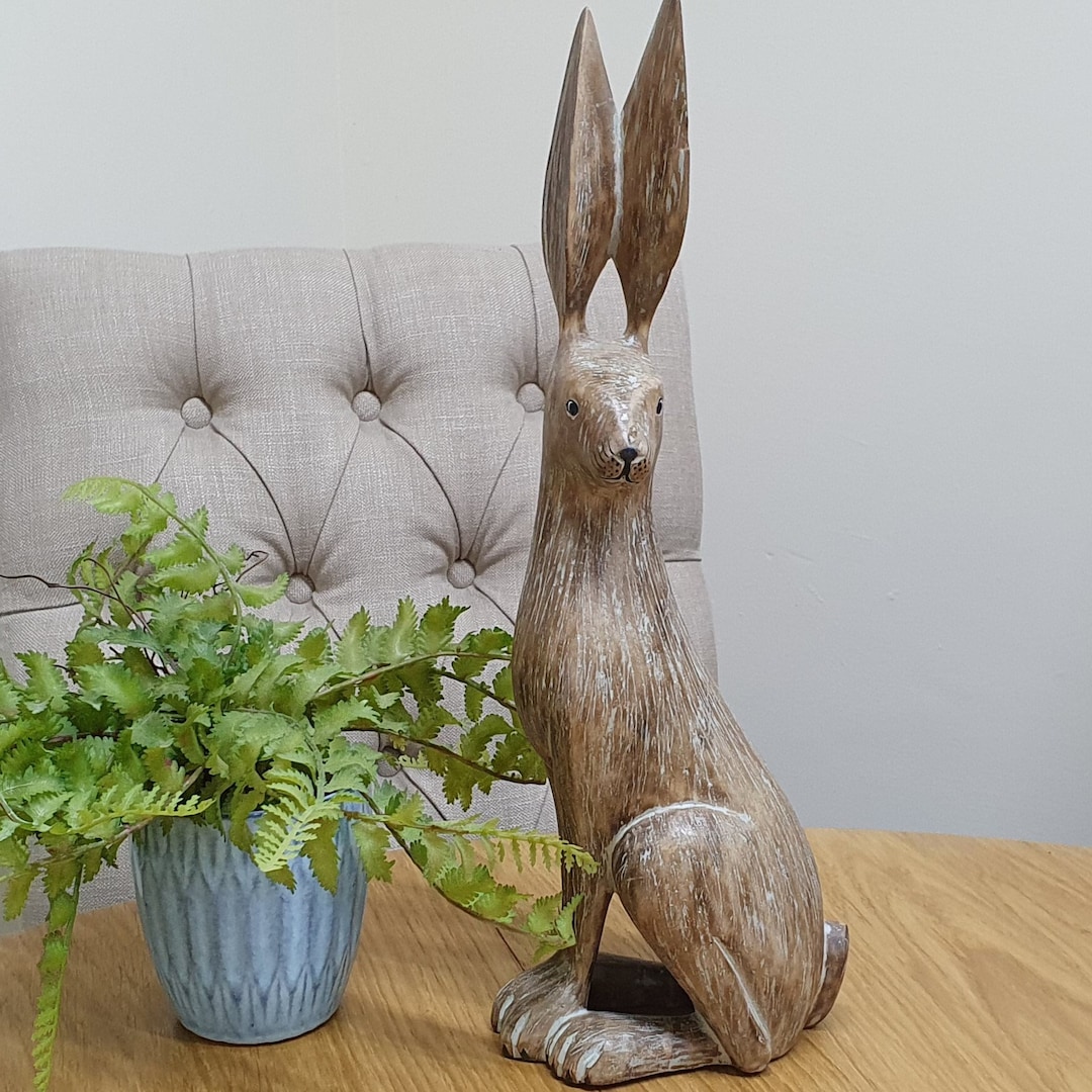 Hand Carved Beautiful Hare Sculpture Wooden Hare Ornament - Etsy