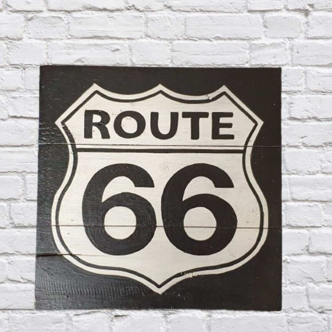 Route 66 Wooden Painted Sign, Wall Art, Black and White Car Mad Sign ...