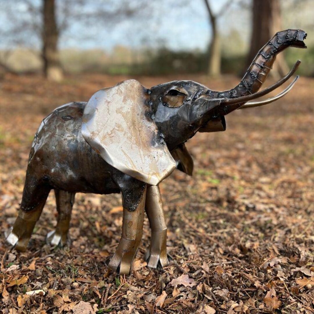 Recycled Metal Elephant Garden Sculpture. Safari Statue. Handmade ...