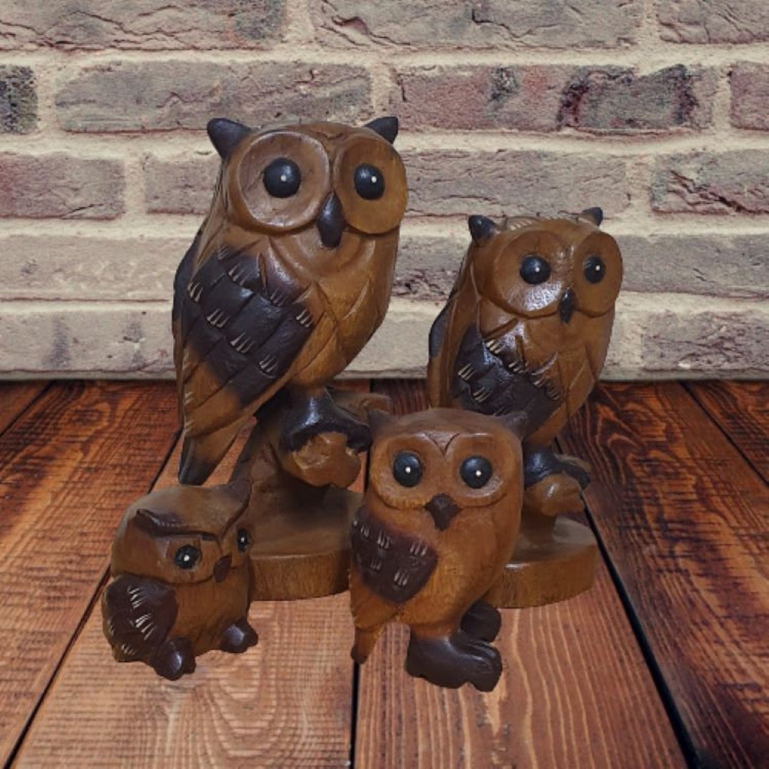 Hand Carved Wooden Owl 4 Size Variations. Owl Sculpture Ornament - Etsy UK