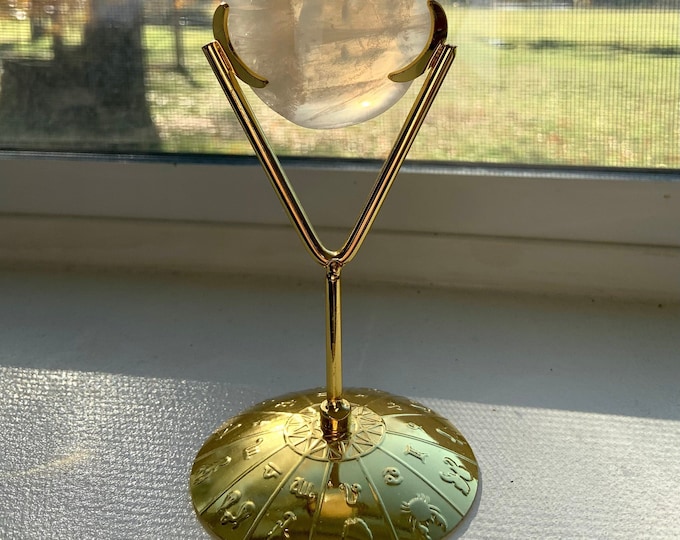 Crystal Holder With Zodiac Wheel Design, Gold Crystal Stand, Fits Many ...