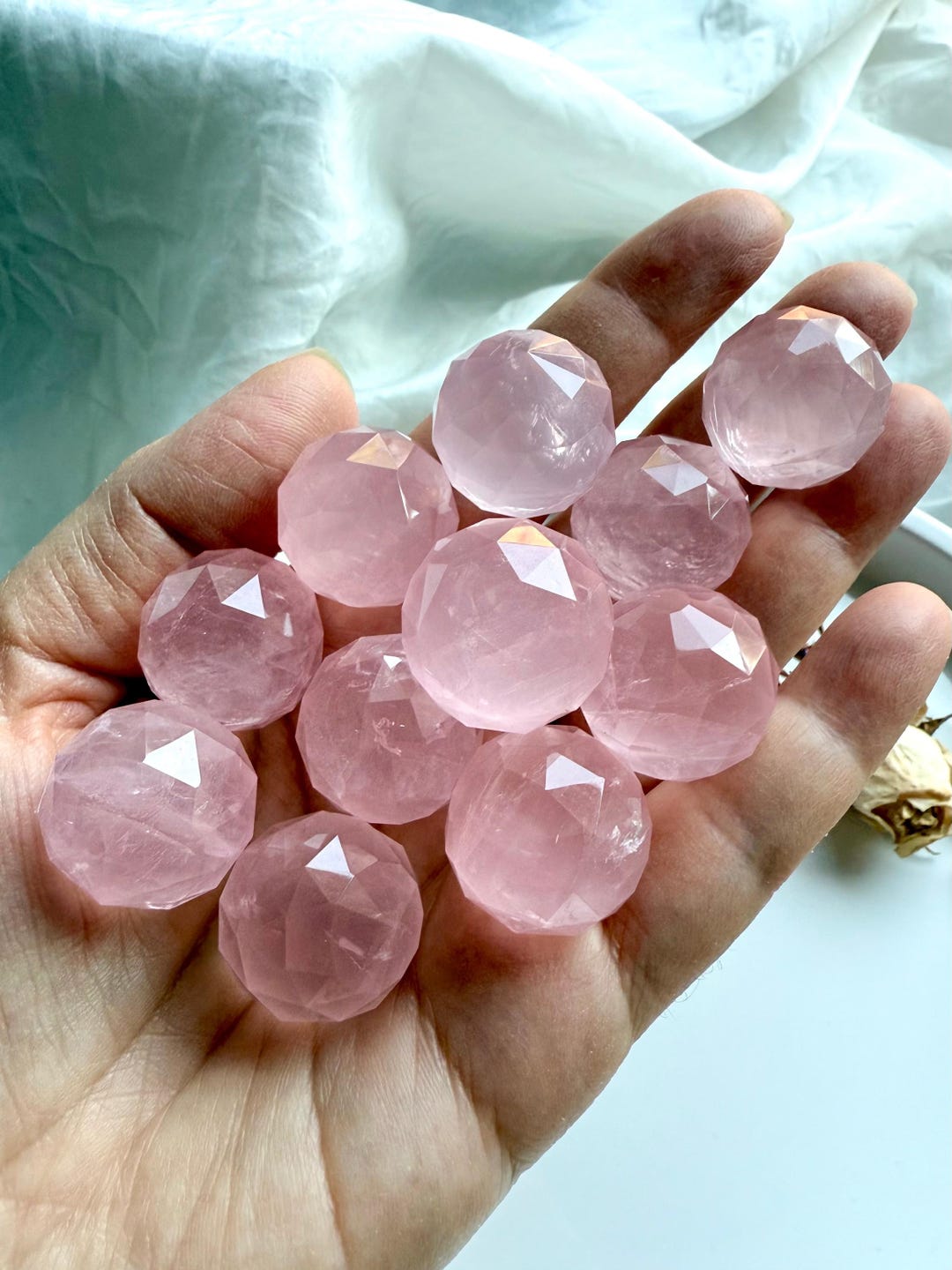 Mini Rose Quartz Sphere – Faceted Crystal Ball, Heart Chakra Healing ...