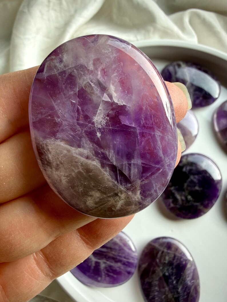 Dream Amethyst Palm Stone – Calming Pocket Crystal for Sleep and Crown ...